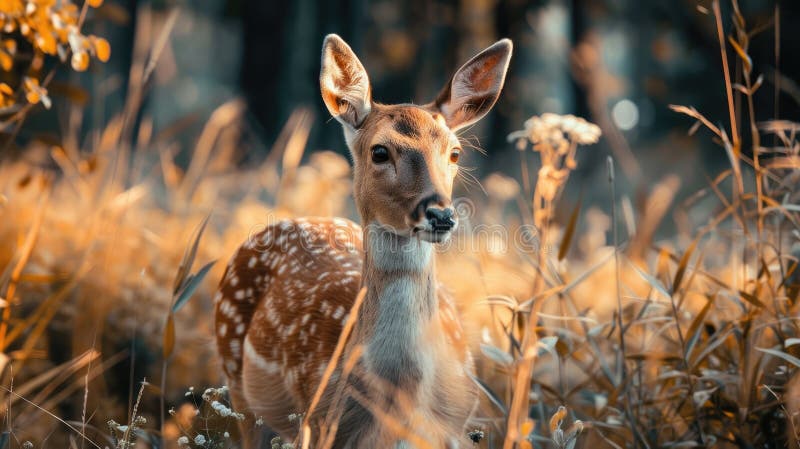 A Deer is Laying in the Grass, Looking at the Camera Stock Photo ...