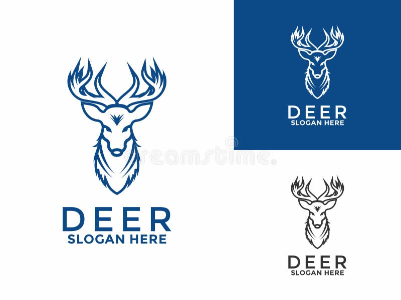 Deer Line with Long Horn Logo Design Vector Template. Deer Antler Head ...