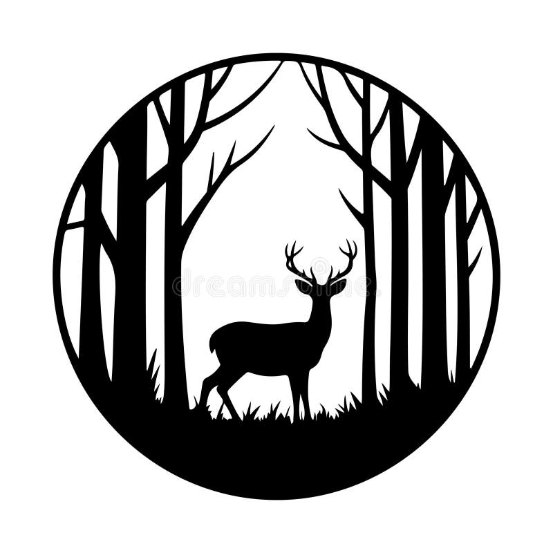 Deer Majestic in Forest Circle Silhouette Striking Circular Vector ...