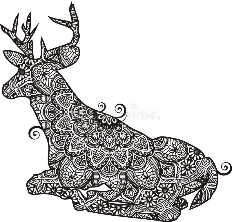 Deer Mandala Vector Line Art Style Stock Illustration - Illustration of ...