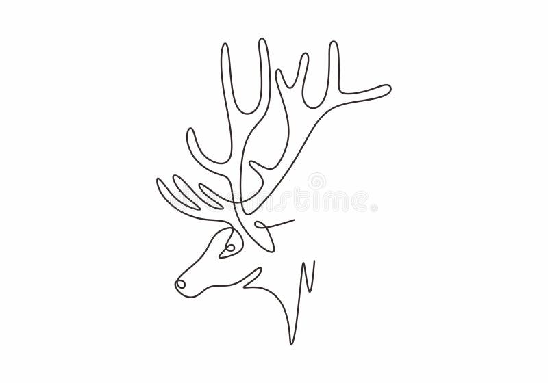 Continuous One Line Drawing of Deer or Reindeer Head of Animal Winter ...