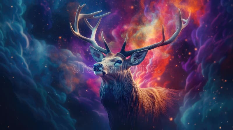 Deer Nebulae and Galaxies Float in Space in the Smokelike Clouds of Gas ...