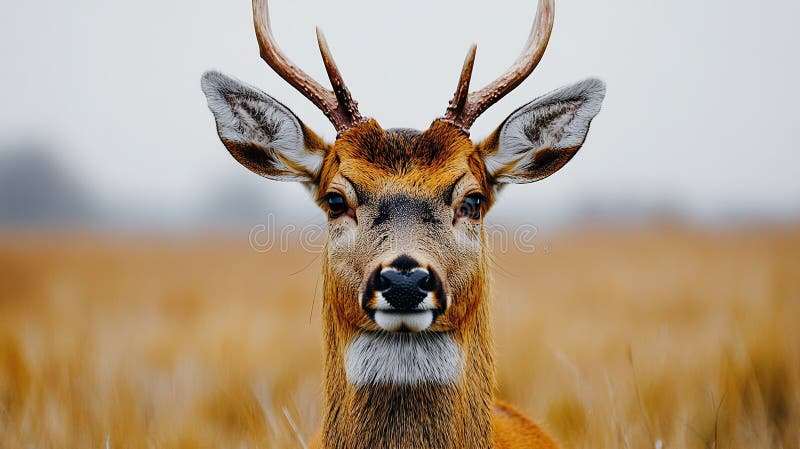 Deer Portrait in Golden Field Stock Photo - Image of closeup, outdoors ...