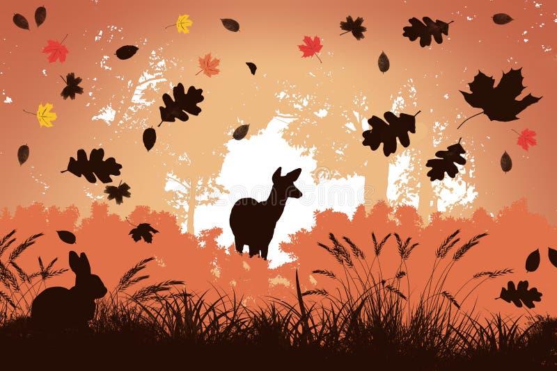 A Deer and a Rabbit are Seen in a Misty Forest Setting Stock ...