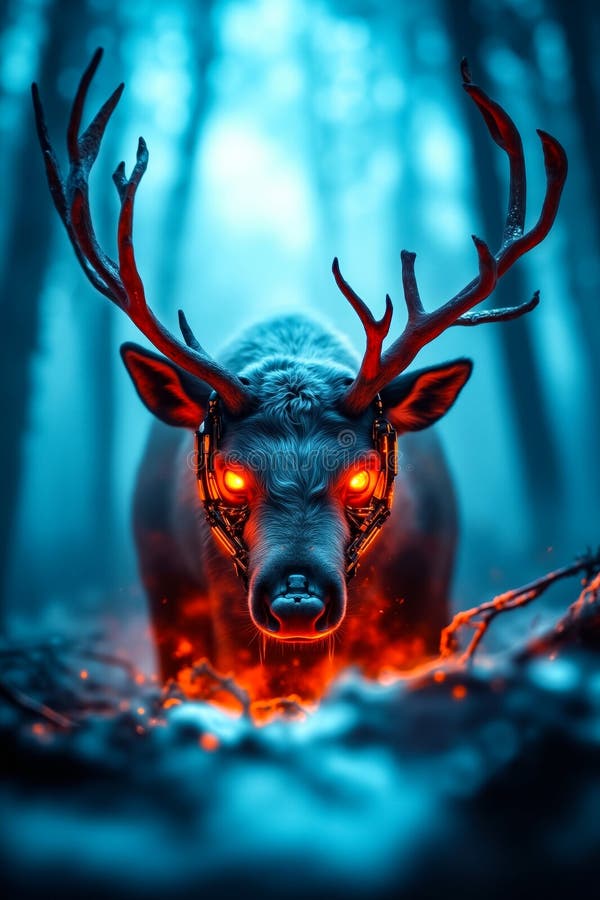 A Deer with Red Eyes in the Woods Stock Image - Image of dark, trumpet ...