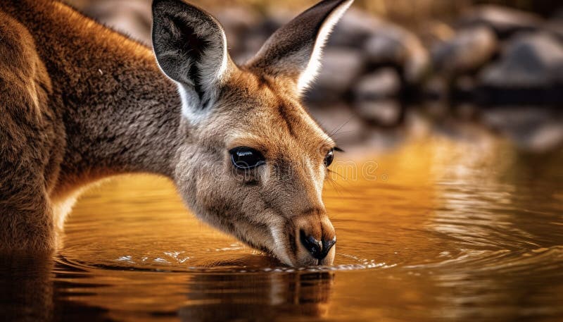 Deer Reflection in Pond, Tranquil and Beautiful Generated by AI Stock ...