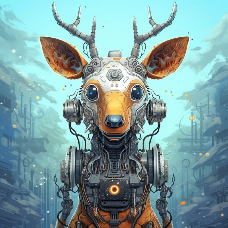 Deer Robot Digital Illustration Stock Illustration - Illustration of ...