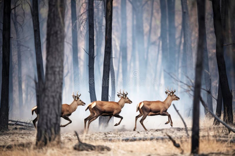 Deer are Running from the Burning Forest. Stock Image - Image of ...