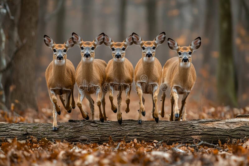 The Deer are Running through the Forest, Gracefully Navigating through ...