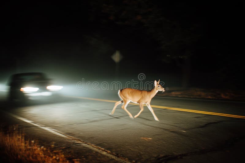 Deer Running in Front of Car Stock Illustration - Illustration of ...