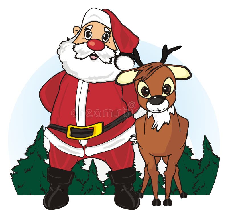 Deer with santa claus stock illustration. Illustration of cartoon ...