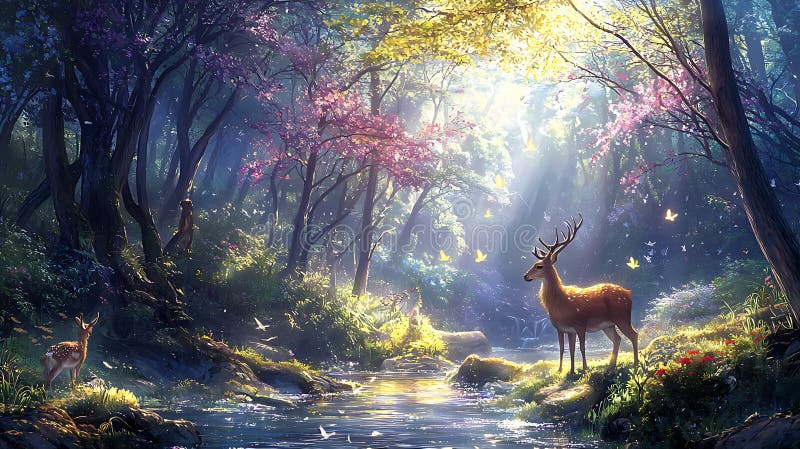 Deer in a Serene Forest Setting with Soft Natural Light Stock ...