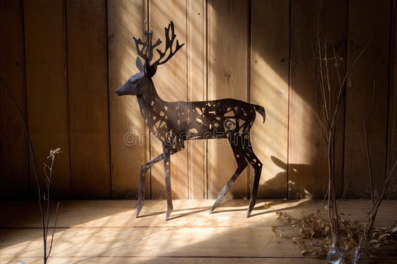 A Deer Shadow Puppet Cast on a Weathered Wooden Table Stock Image ...