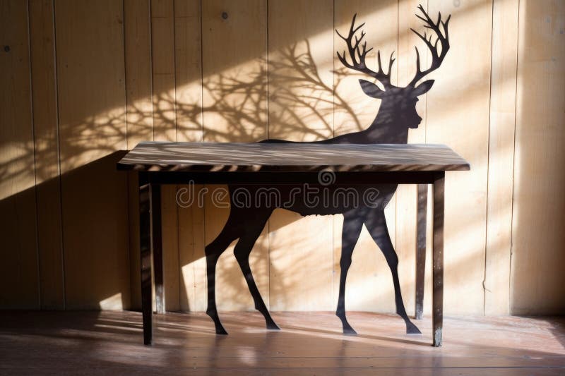A Deer Shadow Puppet Cast on a Weathered Wooden Table Stock Image ...