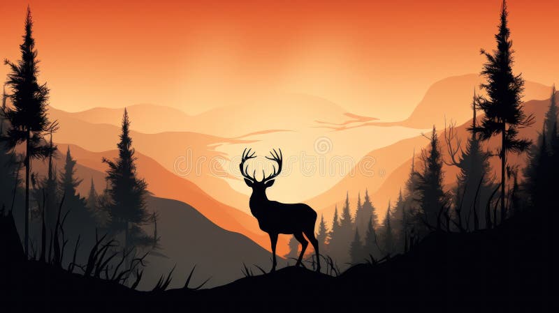 Deer Silhouette on the Dark Forest Shadow. Illustration Stock ...