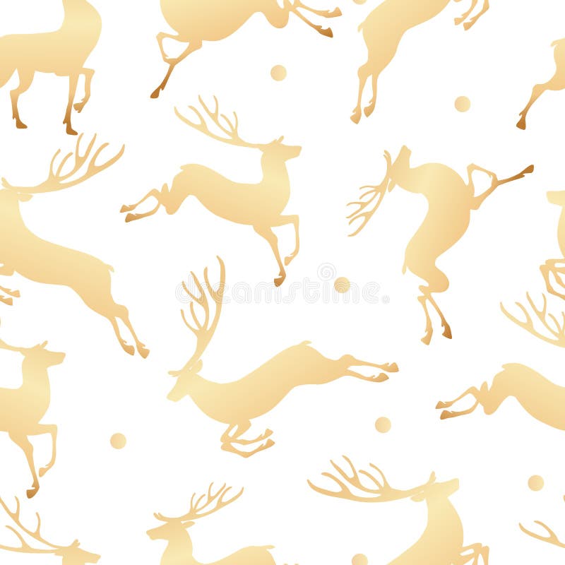 Deer Silhouette on a Seamless Pattern. Gold Animals on a White ...