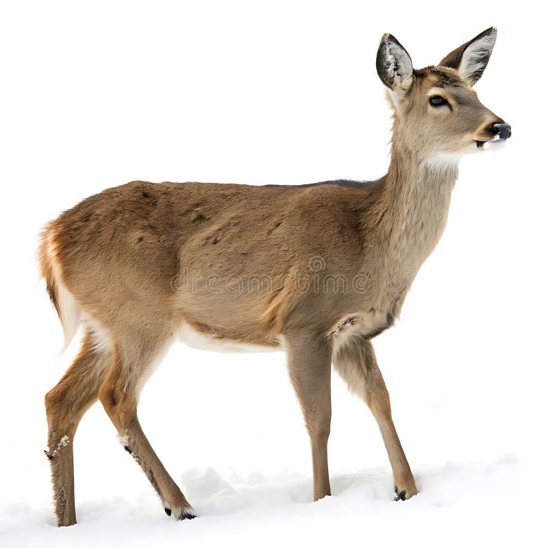 A Deer in the Snow with an Elegant Stance and Alert Posture, Standing ...