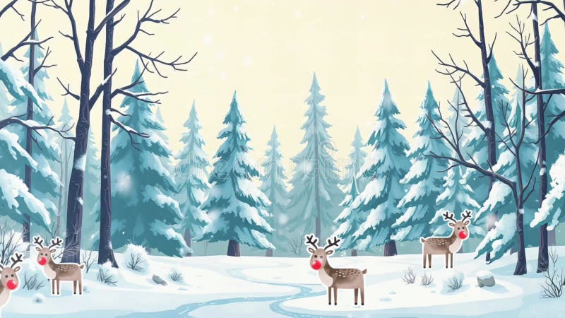 Deer in Snow Forest: Animated Christmas Scenery Stock Video - Video of ...