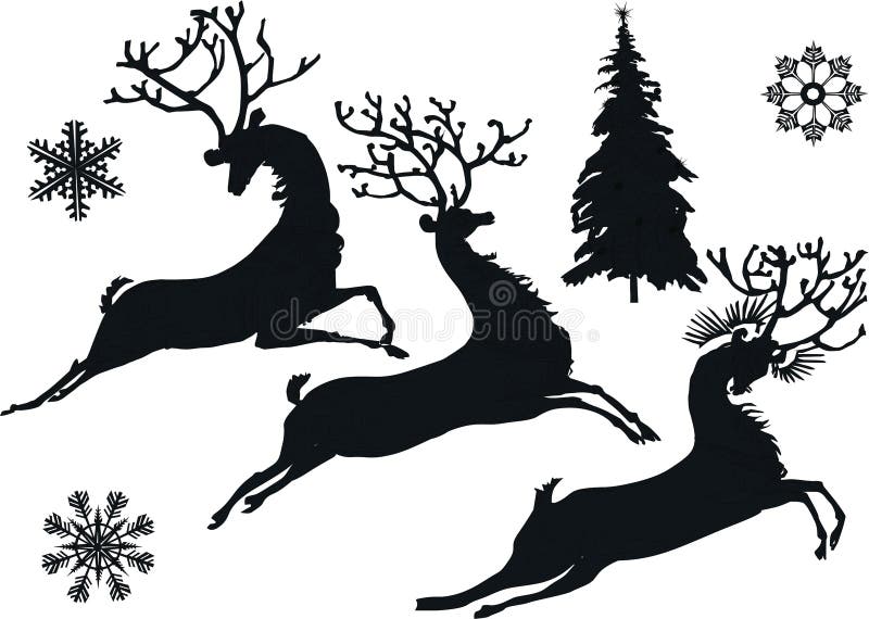 Deer and Snowflake Silhouettes Stock Vector - Illustration of nature ...