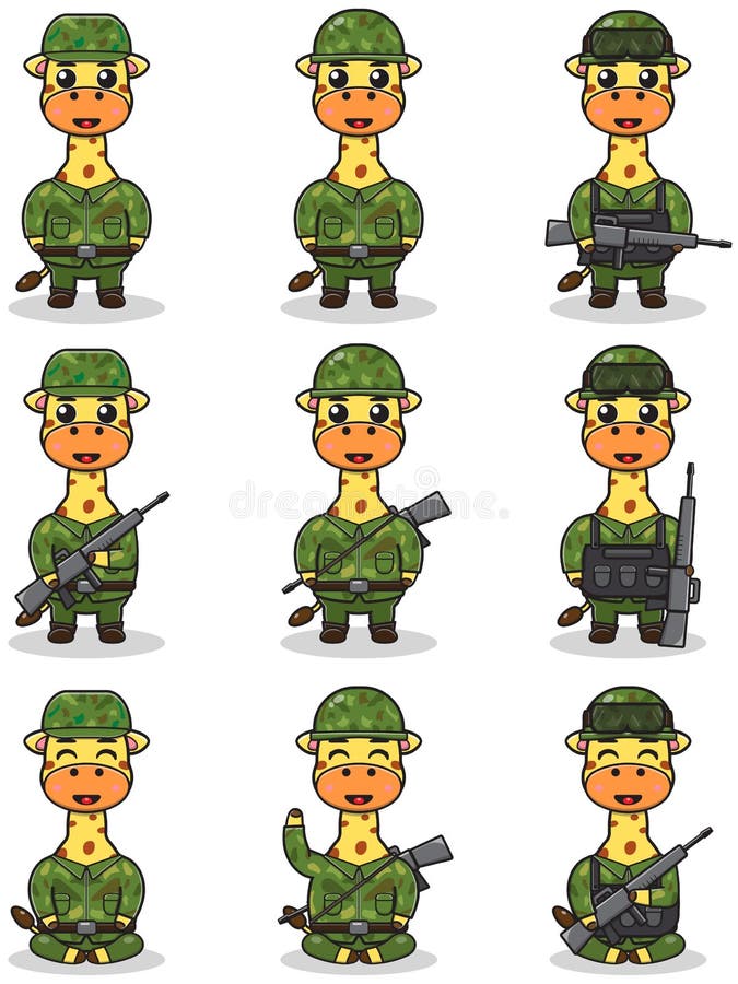 Vector Illustrations of Cute Giraffe As Soldier. Stock Vector ...