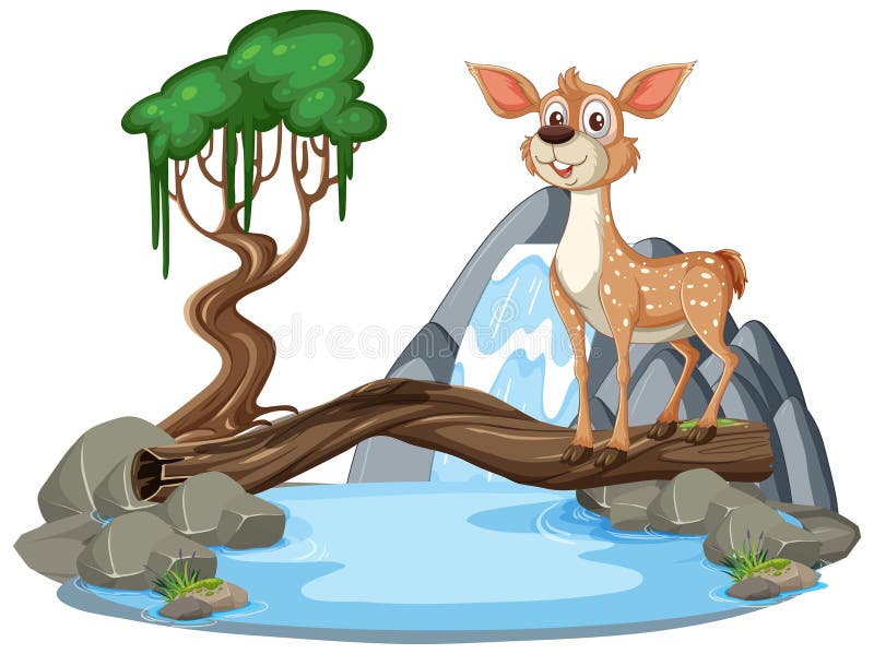 A Deer Standing on a Bridge Water Stock Vector - Illustration of wooden ...