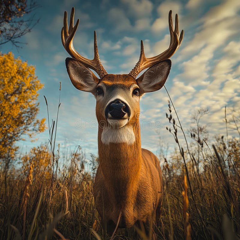 A Deer Standing in a Field of Tall Grass Stock Image - Image of ...