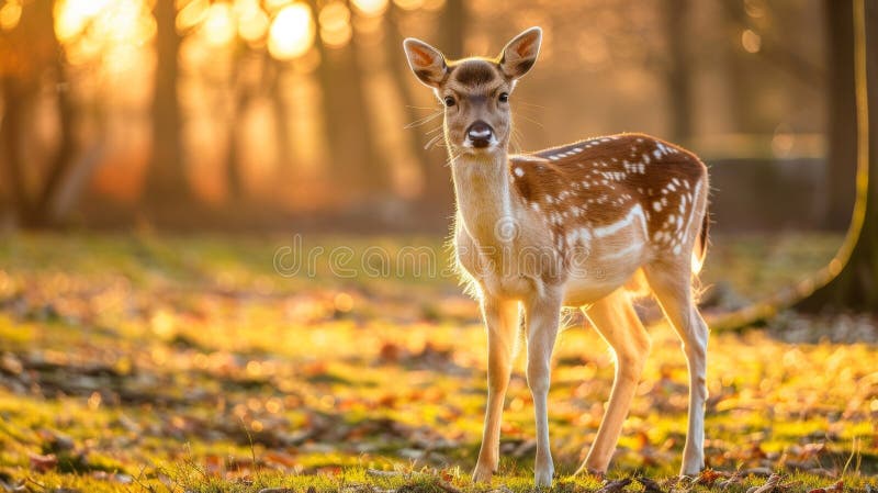 Deer Standing in Forest at Sunset Stock Illustration - Illustration of ...