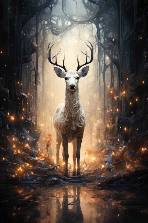 A Deer Standing in the Middle of a Forest. AI. Stock Image - Image of ...
