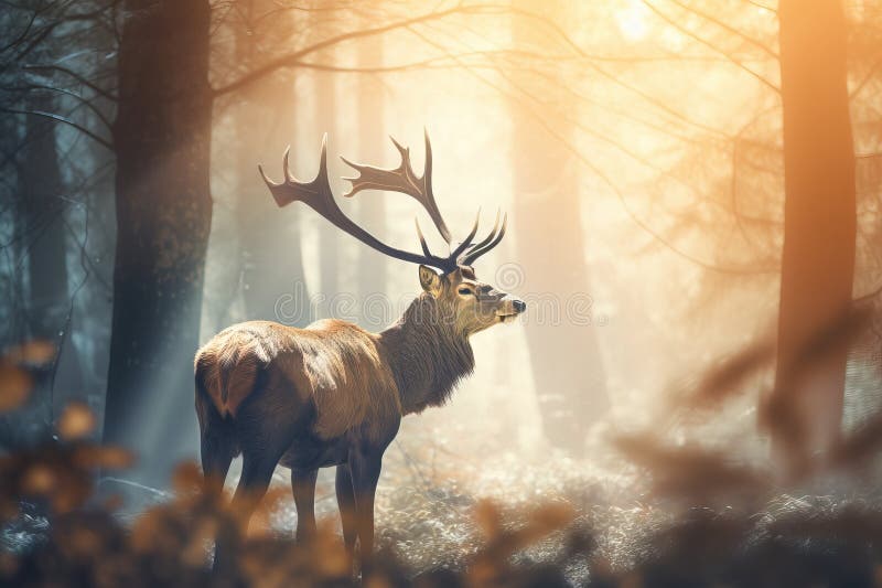 A Deer Standing in the Middle of a Forest with Antlers on it S Back and ...