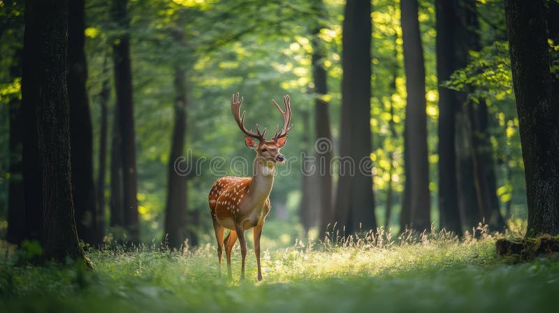 Deer Standing in a Peaceful Forest Clearing Surrounded by Tall Trees ...