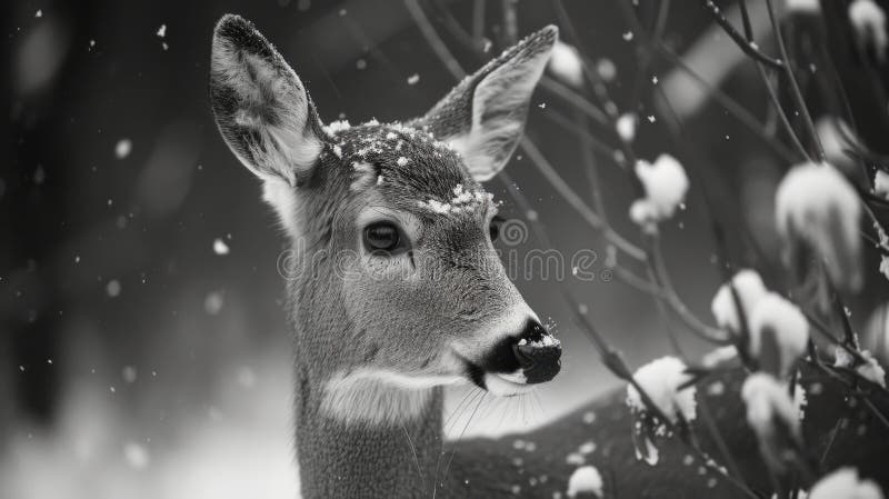 Deer is Standing in Snow with Its Head Down Stock Photo - Image of ...