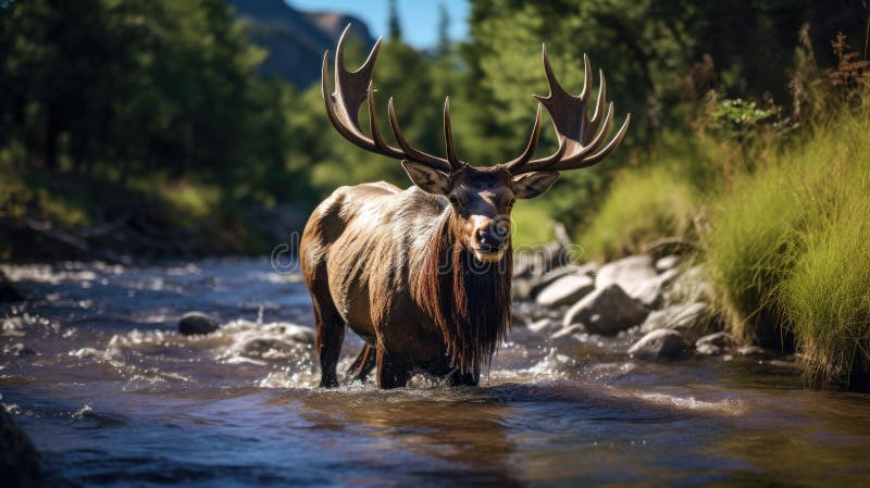 A Deer Standing in a Stream, Suitable for Nature Concepts Stock Photo ...