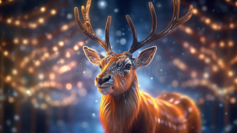 Deer Standing Under a Christmas Tree with a Lot of Lights. Generative ...