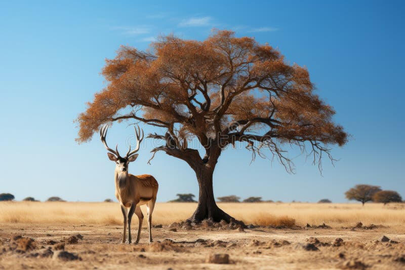 A Deer Stands in Front of a Tree in the Desert Stock Illustration ...