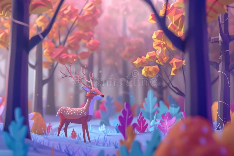 A Deer Stands among Vibrant Trees in a Forest, Developing Visually ...