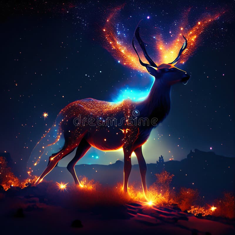 Deer in the Night Sky with Stars. 3d Illustration Stock Photo - Image ...