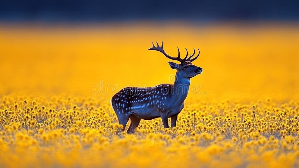 Deer in sunflower field stock illustration. Illustration of gray ...