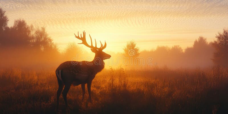 Deer in a Sunset Field stock image. Image of landscape - 378784857