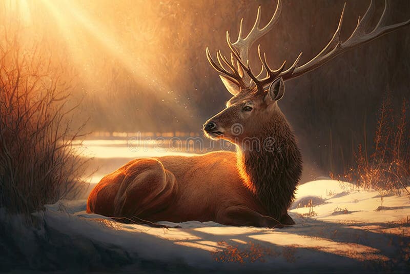 Deer Taking in the Warm Rays of the Sun on Cool Spring Day Stock Image ...