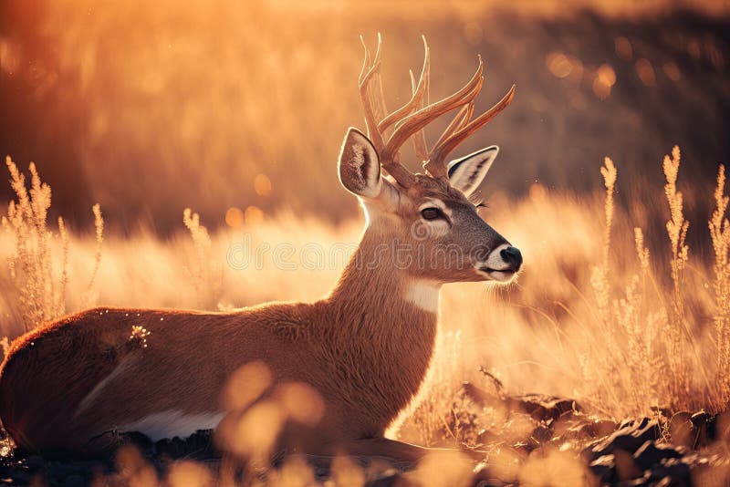 Deer Taking in the Warm Rays of the Sun on Cool Spring Day Stock Photo ...