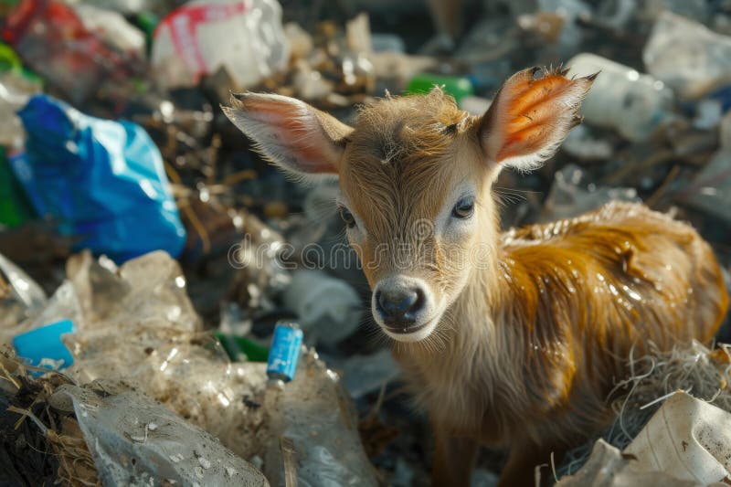Deer among trash stock photo. Image of animal, habitat - 307478328