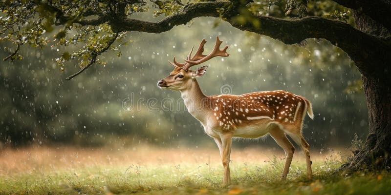 Deer Under Tree Rain stock photo. Image of environment - 380236662