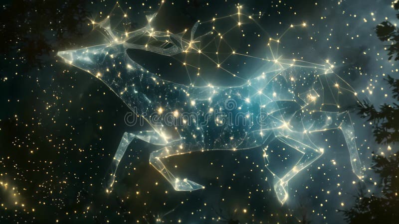 A Deer is Visible Against the Backdrop of a Starry Night Sky, a ...