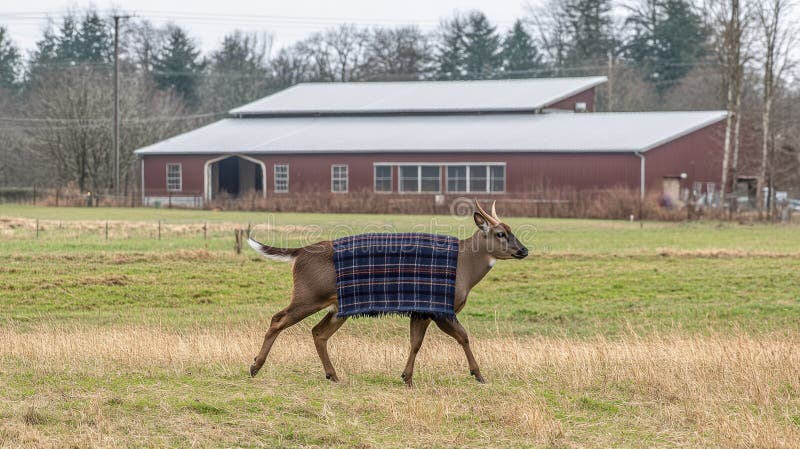 A Deer is Walking in a Field with a Blanket on Its Back Stock Image ...