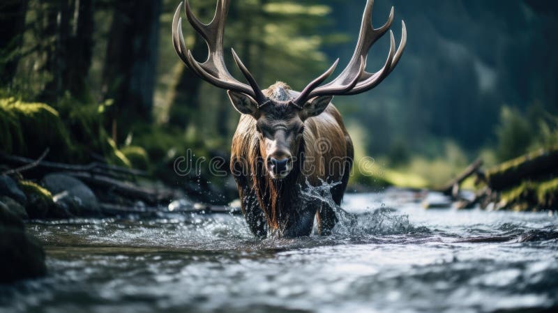 A Deer Walking through a Stream in the Woods, Suitable for Nature and ...