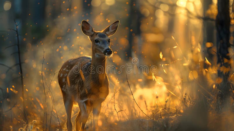 Deer Walks through the Burning Forest, Escaping from the Fire. Stock ...