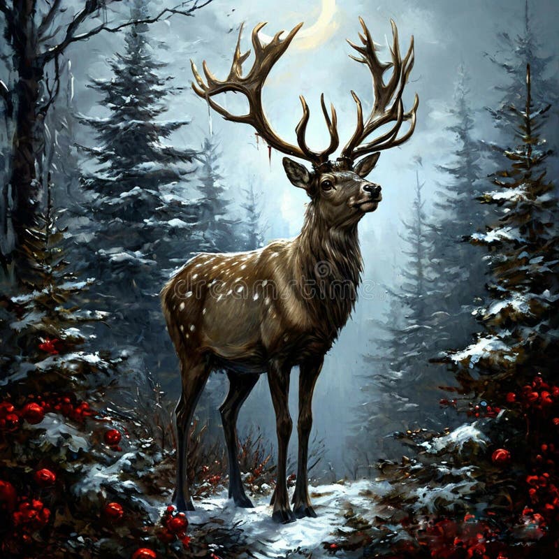 Deer in the winter forest stock image. Image of snow - 348166039