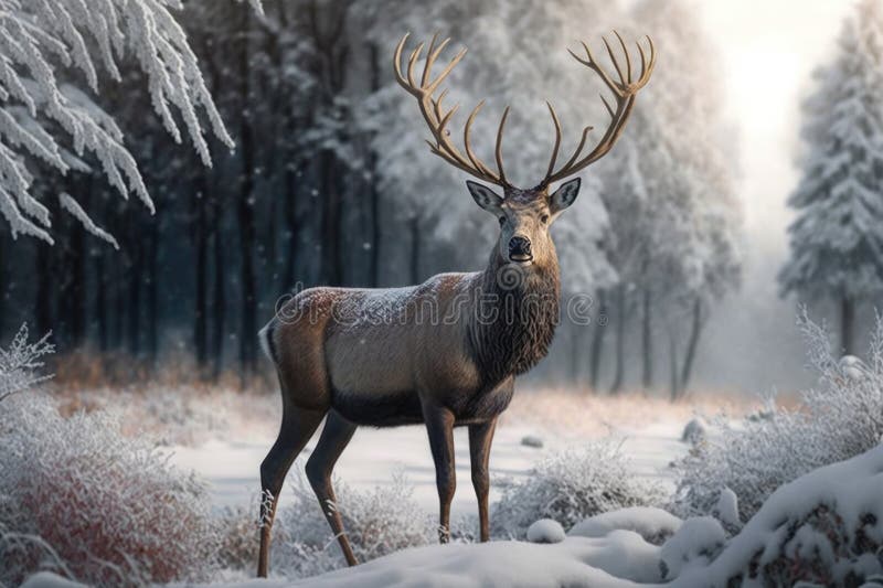 Deer in Winter Forest. Illustration AI Generative Stock Illustration ...