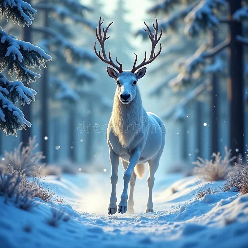 Deer in the Winter Forest. Winter Landscape Stock Illustration - Illustration of buck, snow ...