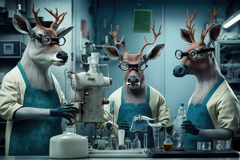 Deers Dressed As Scientists Experiment in a Lab, Created with ...